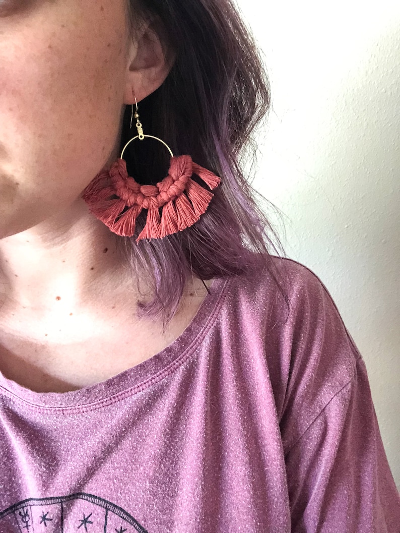 Round Macrame Earrings / Boho Earrings / Custom Earrings / Fringe ...