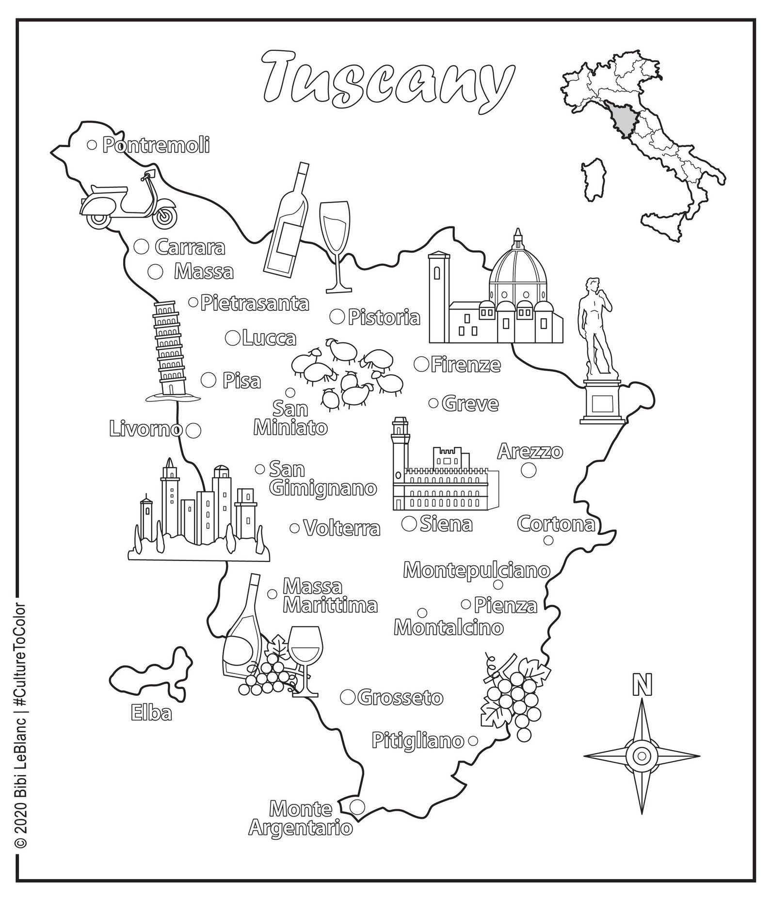 Food and Wine of Tuscany, Italy - Adult Coloring Book - Etsy