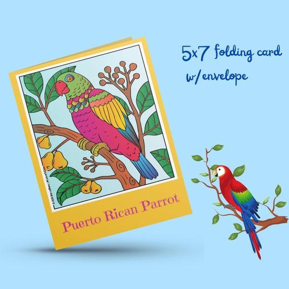 Card: Puerto Rican Parrot from Coloring Book endangered | Etsy