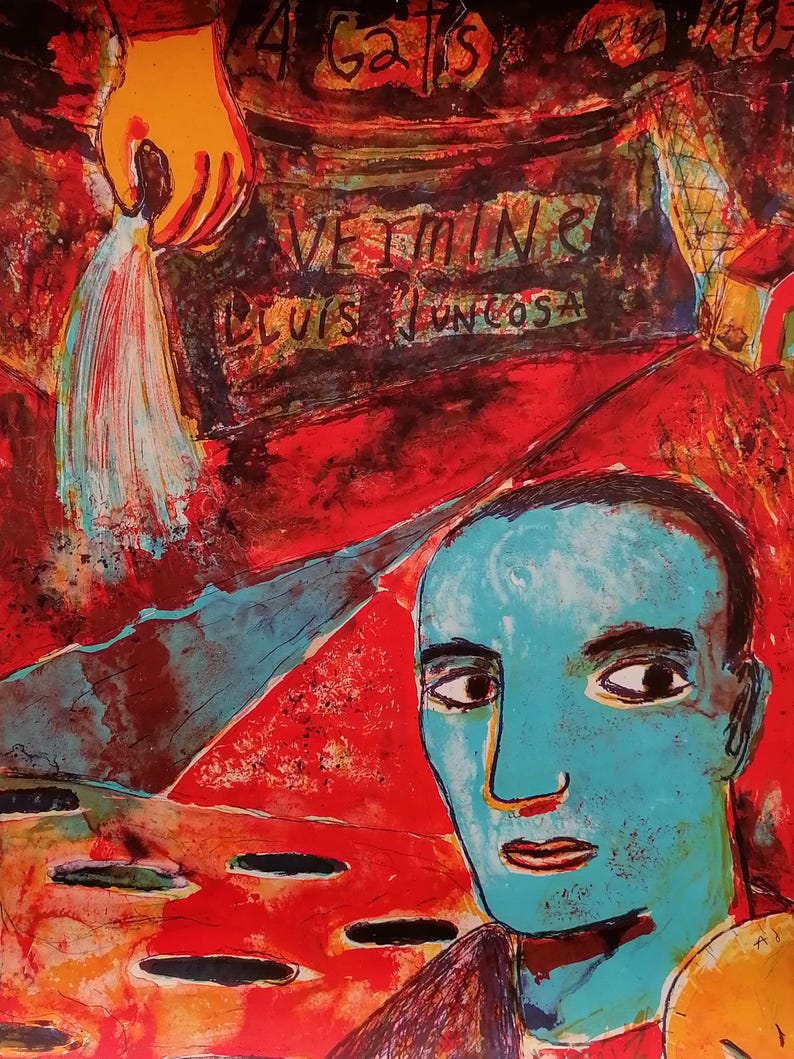 1987 Lluis Juncosa Serigraph Art Exhibition 4 Gats Gallery Palma - Etsy