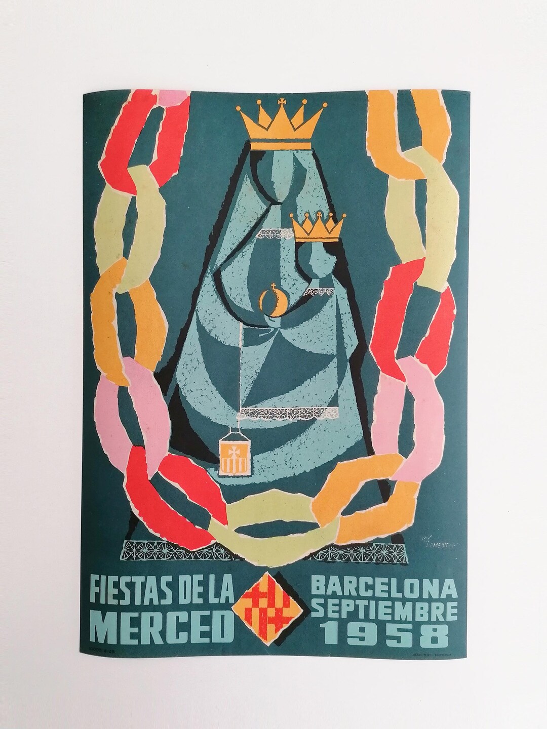 1958 Mid Century Art Catholic Virgin Poster From Barcelona Festival ...