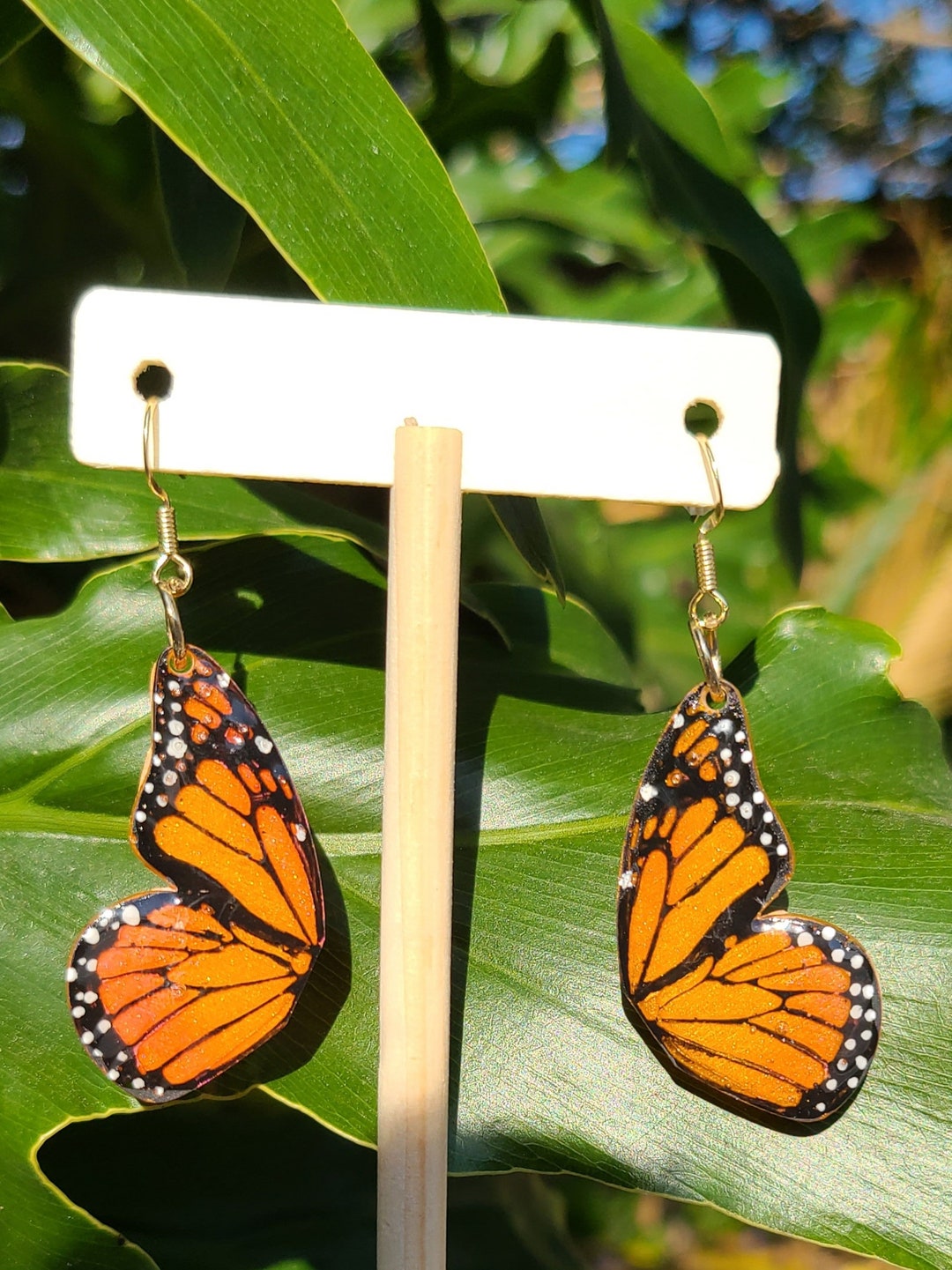 Handpainted Monarch Butterfly Wing Earrings: Transparent Resin Jewelry ...