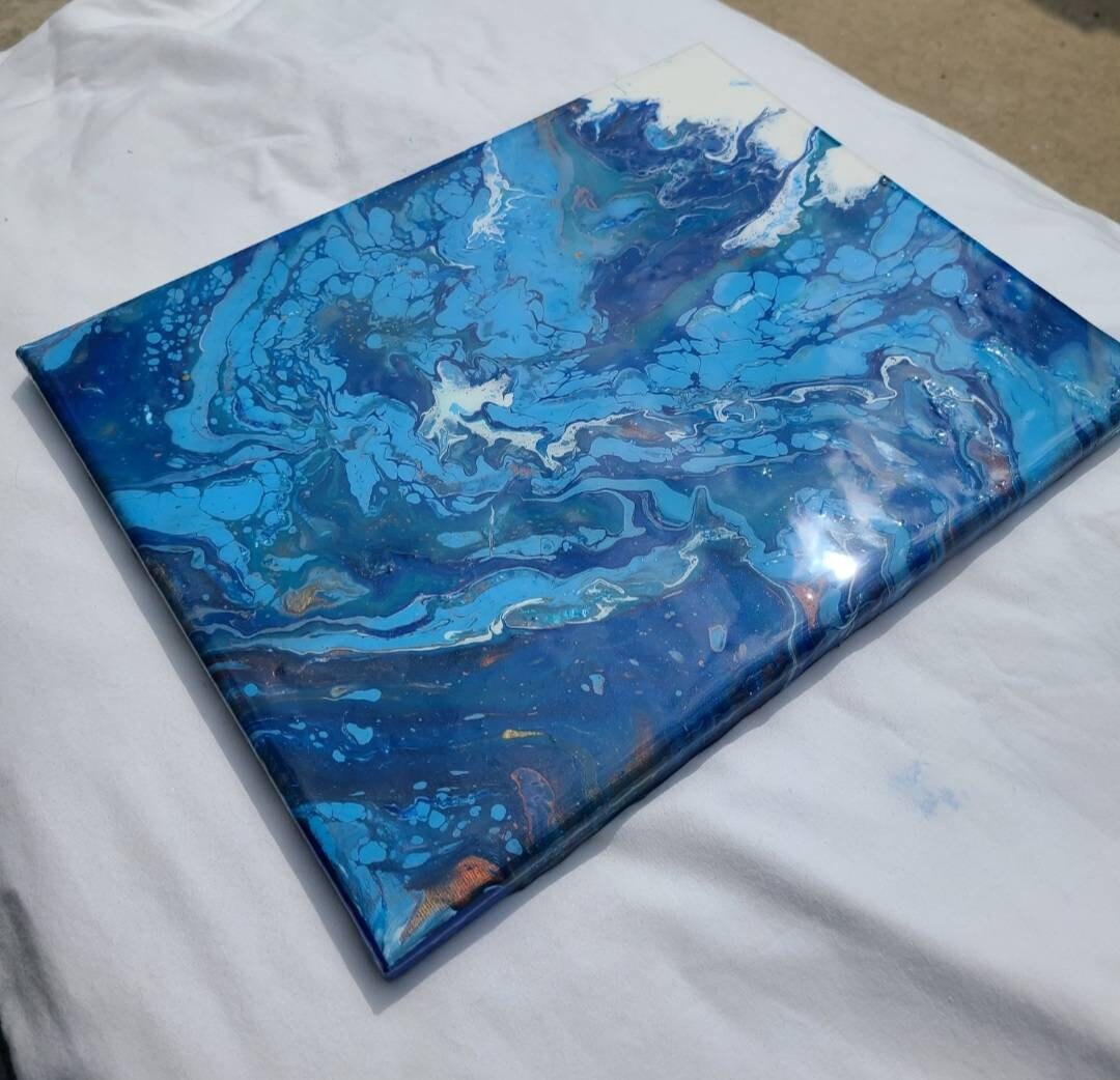 Blue Ocean Fluid Painting-acrylic Ocean Painting -"aerial Views", 11 ...