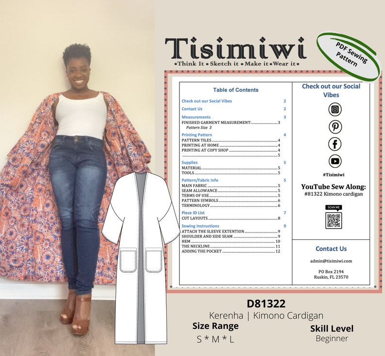Kimono Cardigan Digital PDF Sewing Pattern US Size S-L - Etsy