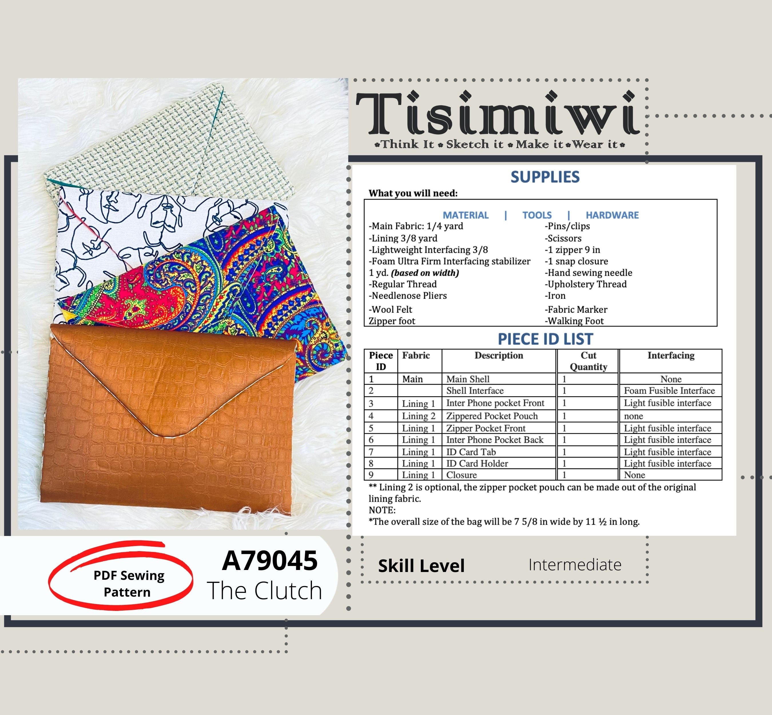 Clutch Pdf Sewing Pattern Print at Home Clutch Sewing - Etsy