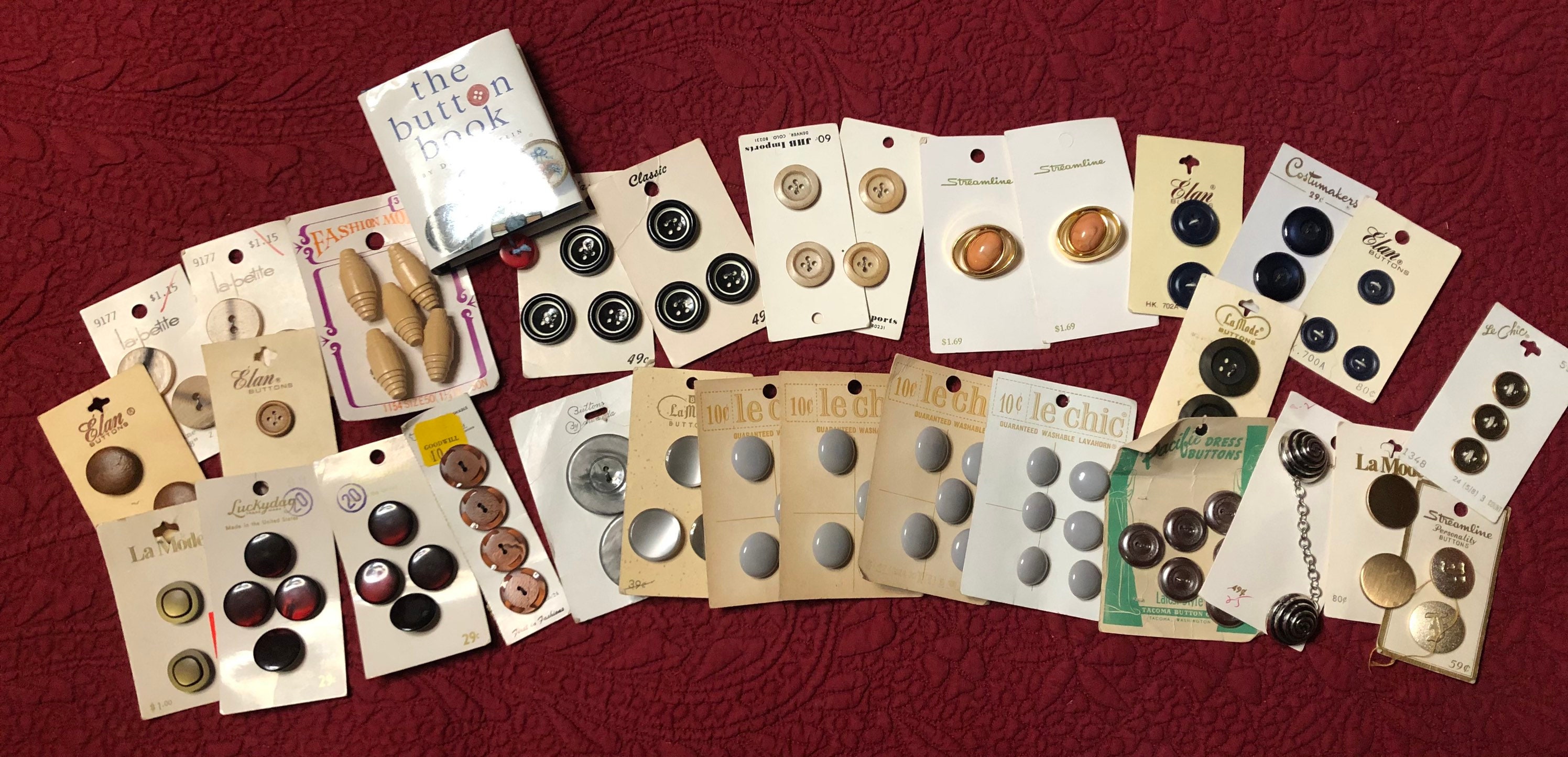 Vintage Buttons on Cards Black-brown-gold-navy-grey-silver - Etsy