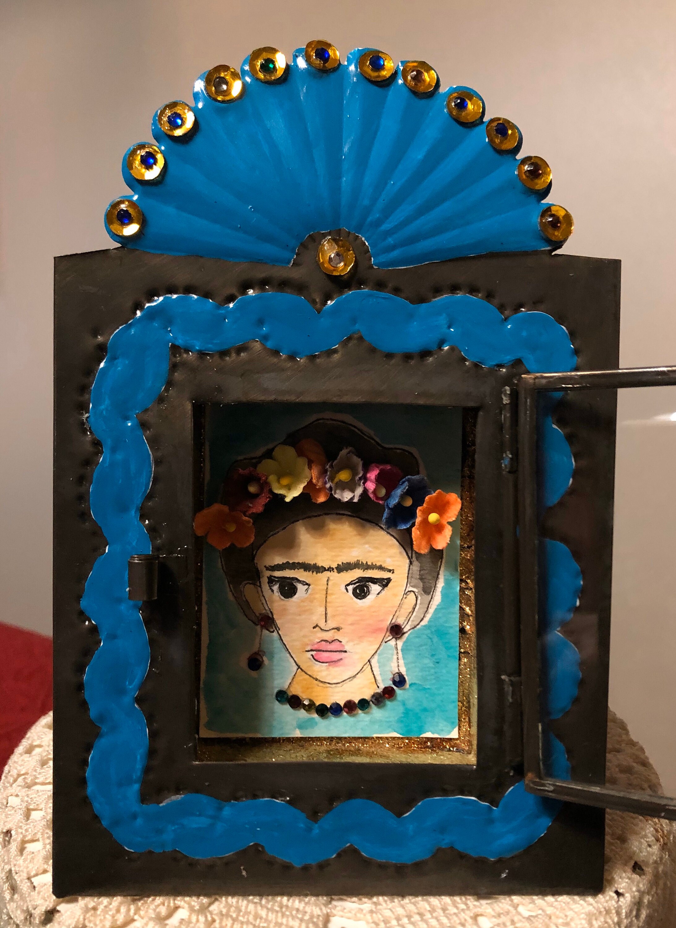 Frida Nicho Box, Mexican Nicho Box, Frida Watercolor, Tin Nicho Box ...