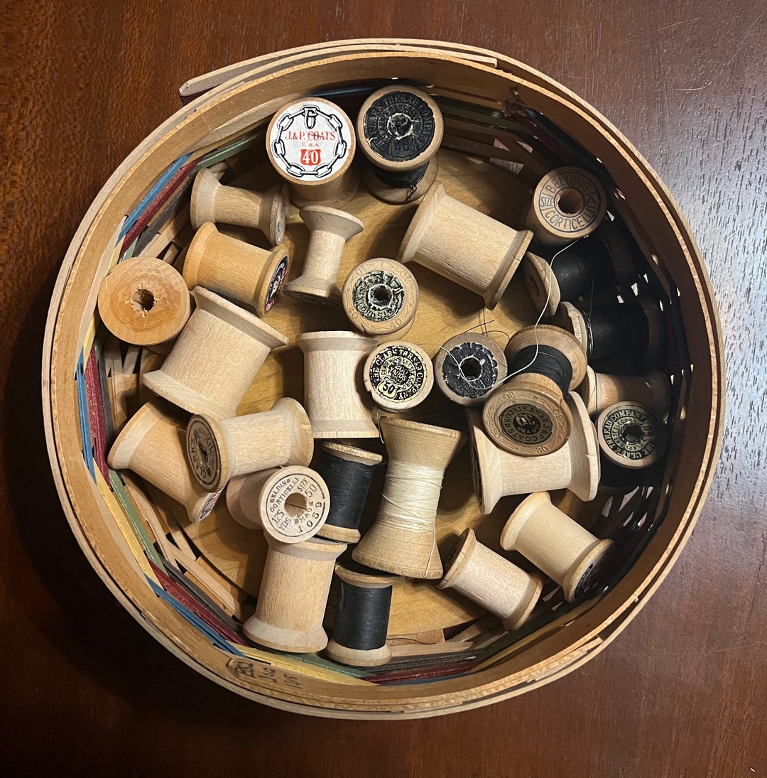 Wooden Spools Lot of 28, Vintage Thread Spools, Old Wood Spools, Black ...