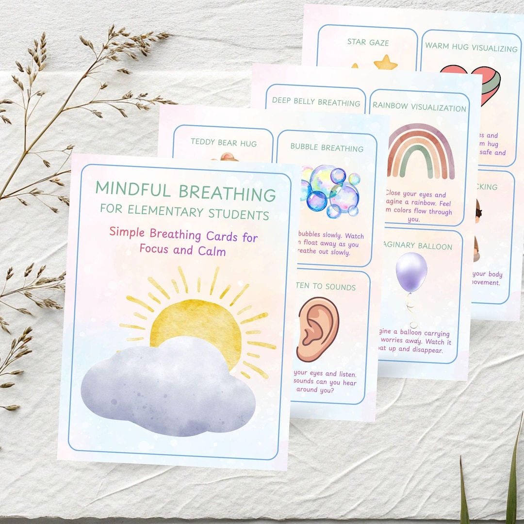 Mindful Breathing Printable Cards for Elementary Students, Calm Down ...