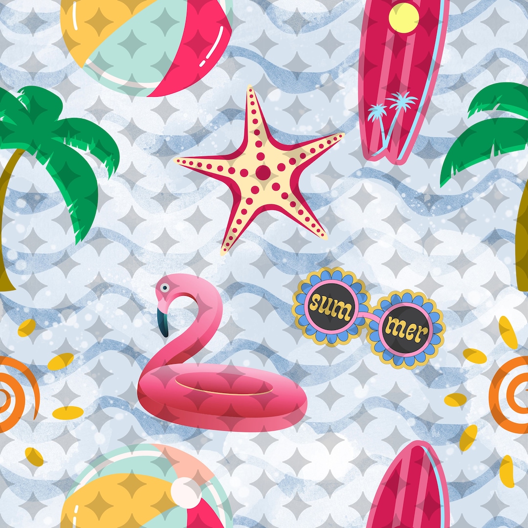 Beach Bum Seamless Pattern, Beach Digital Art Pattern, Summer Seamless ...