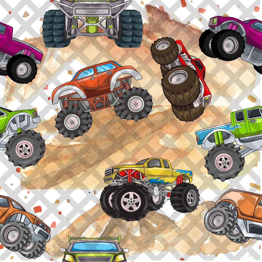 Monster Truck Jams Seamless Pattern, Monster Trucks Digital Art Pattern ...