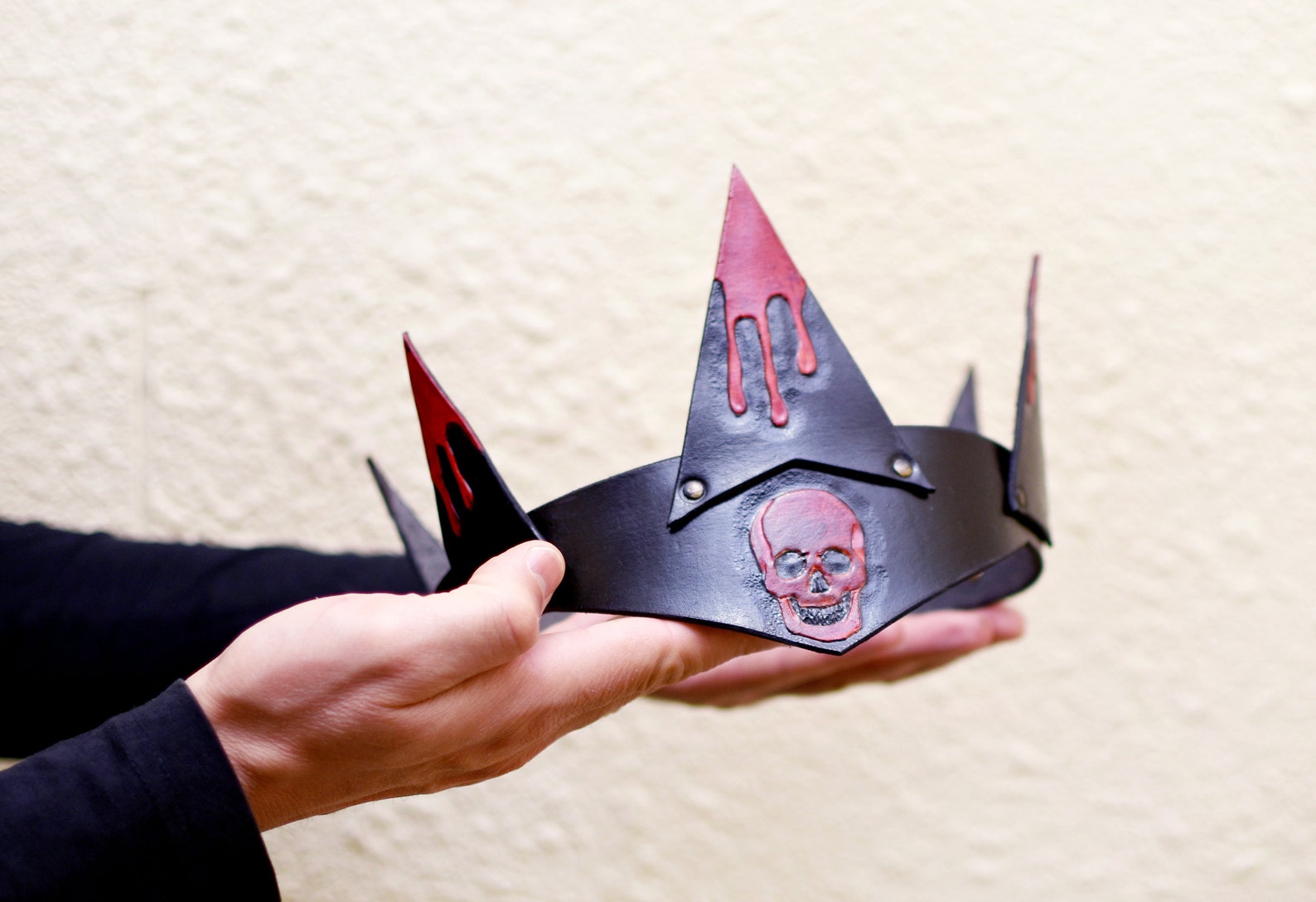 Black skull crown with red blood drops for halloween costume. | Etsy