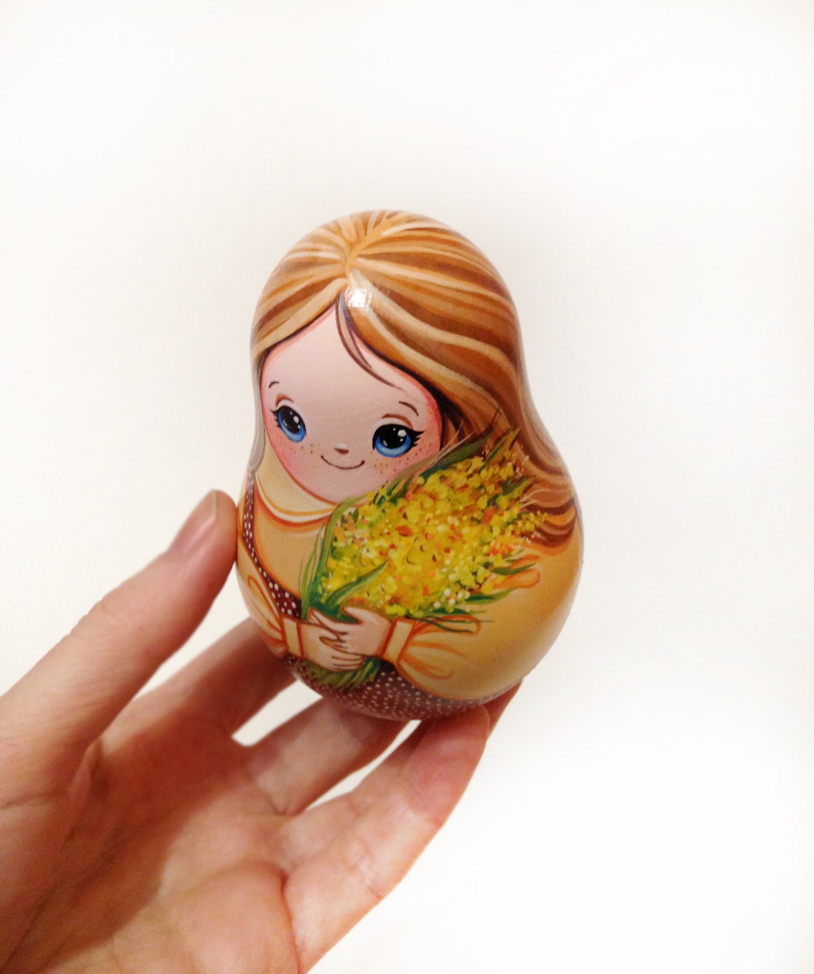 Cute roly poly doll Girl with mimosa Blue eyes Christmas | Etsy