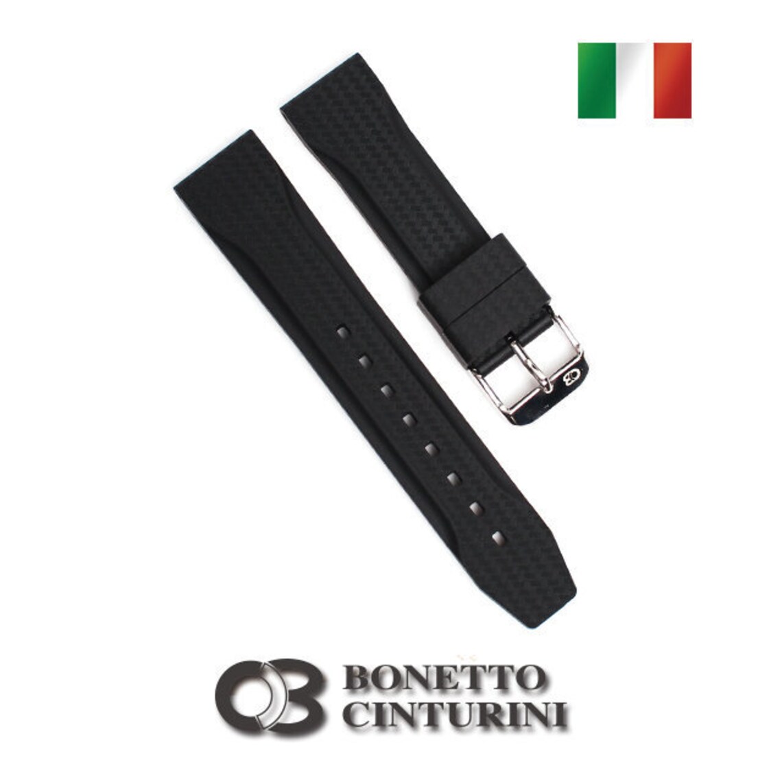 Bonetto Cinturini Italy 22mm 324 Black Rubber Watch Strap Vulcanized ...