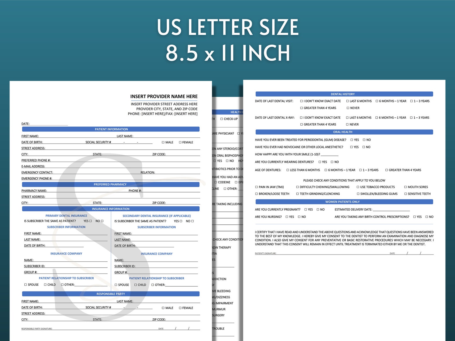 Printable Dental Form Template for Dentist New Patient Dental History ...