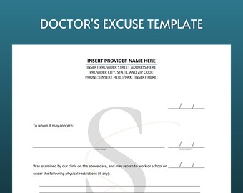 Medical Work Excuse Template - Etsy