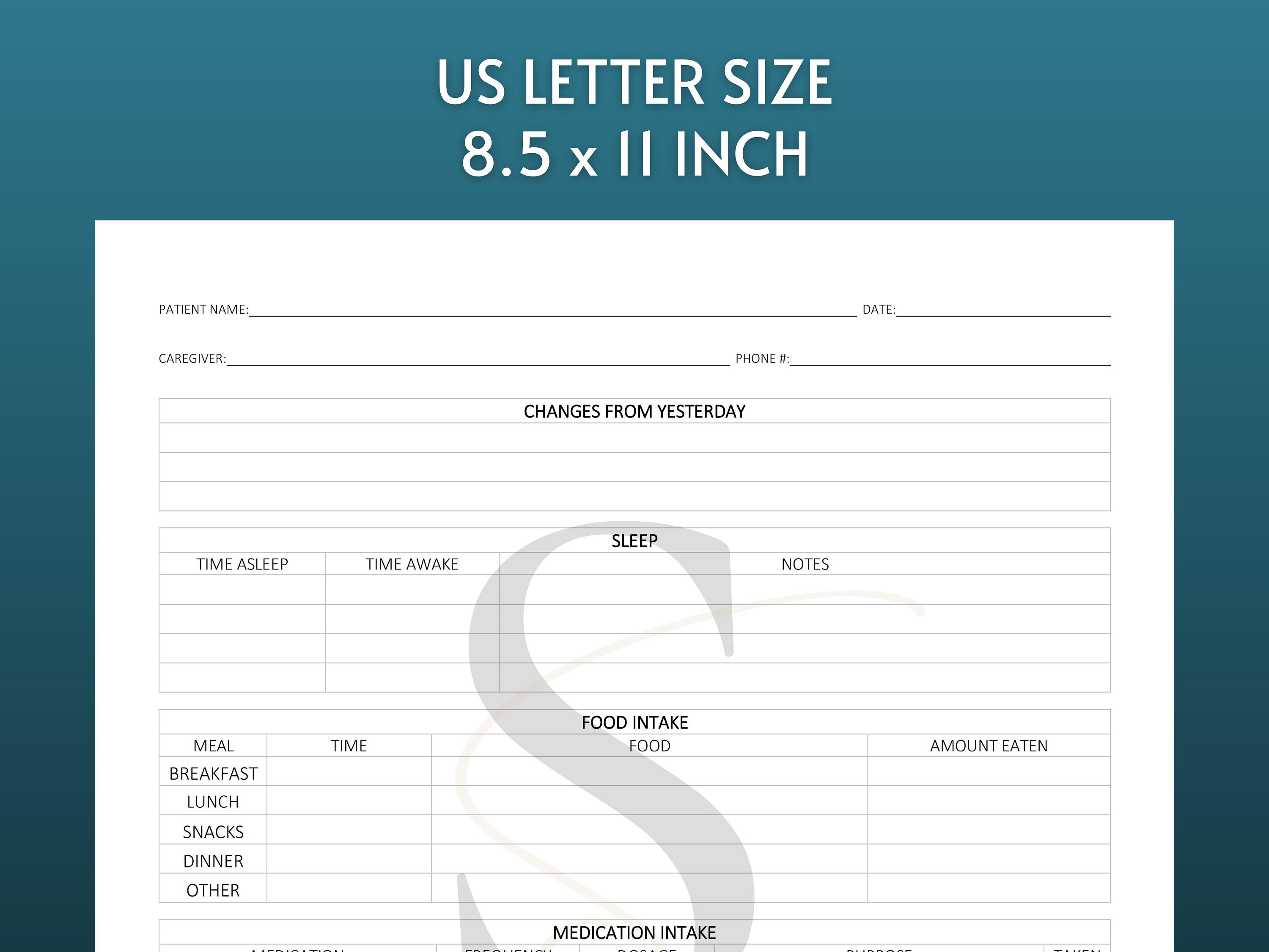 Printable Caregiver Daily Notes Template Digital Download Home - Etsy