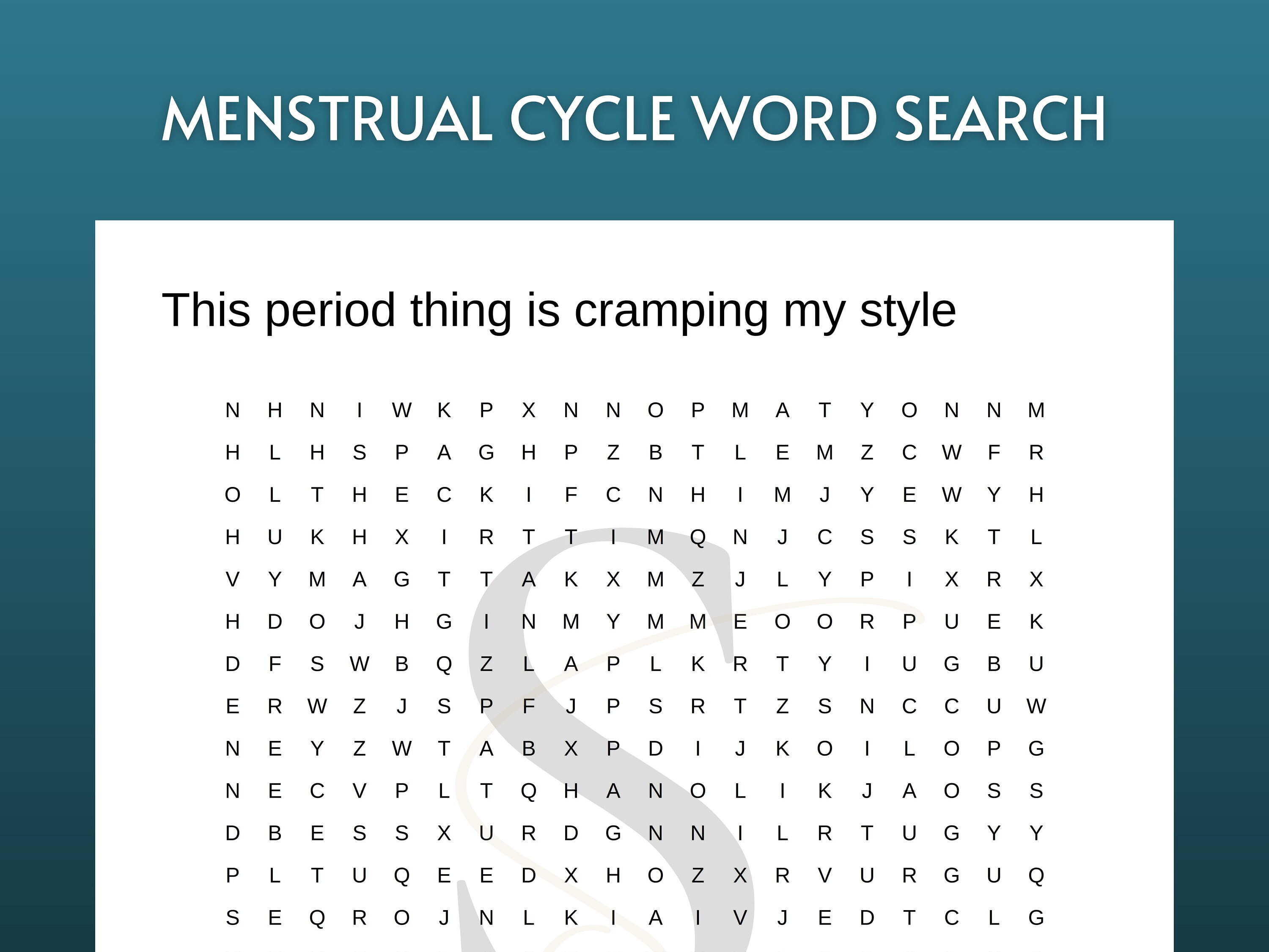 Printable Period Word Search Digital Download Menstrual Cycle Puzzle ...
