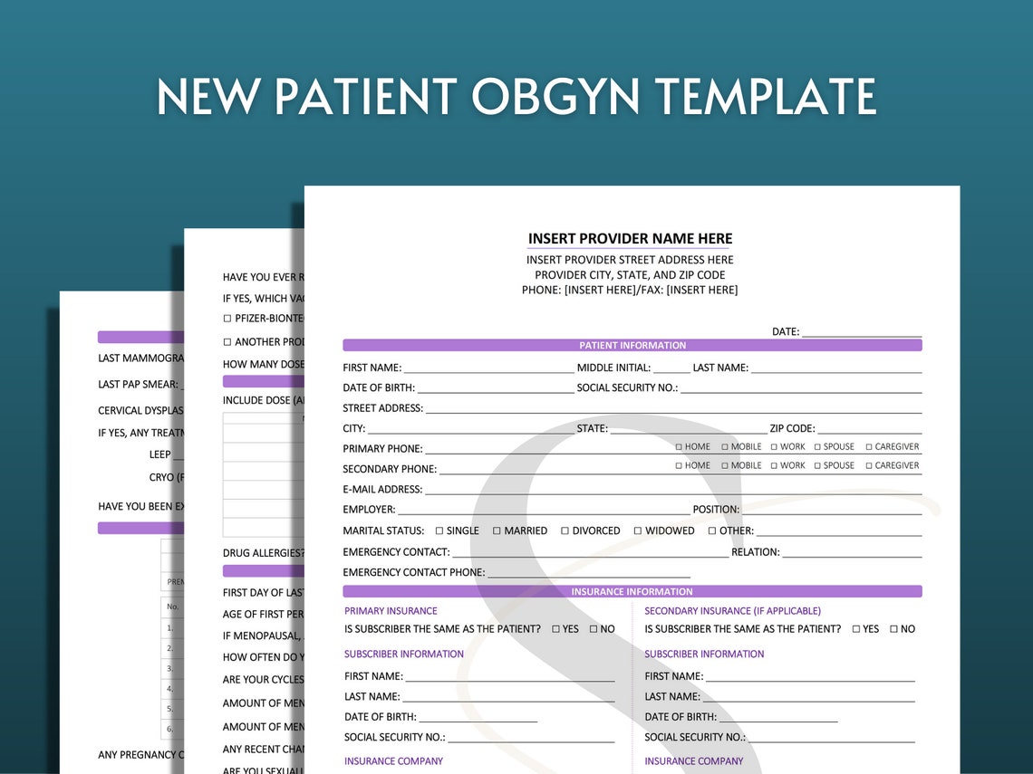 OBGYN New Patient Form Digital Download Maternity and Womens Health Care Printable Intake Form ...