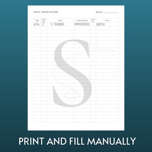 Printable Table Reservation List Digital Download Restaurant Seating ...