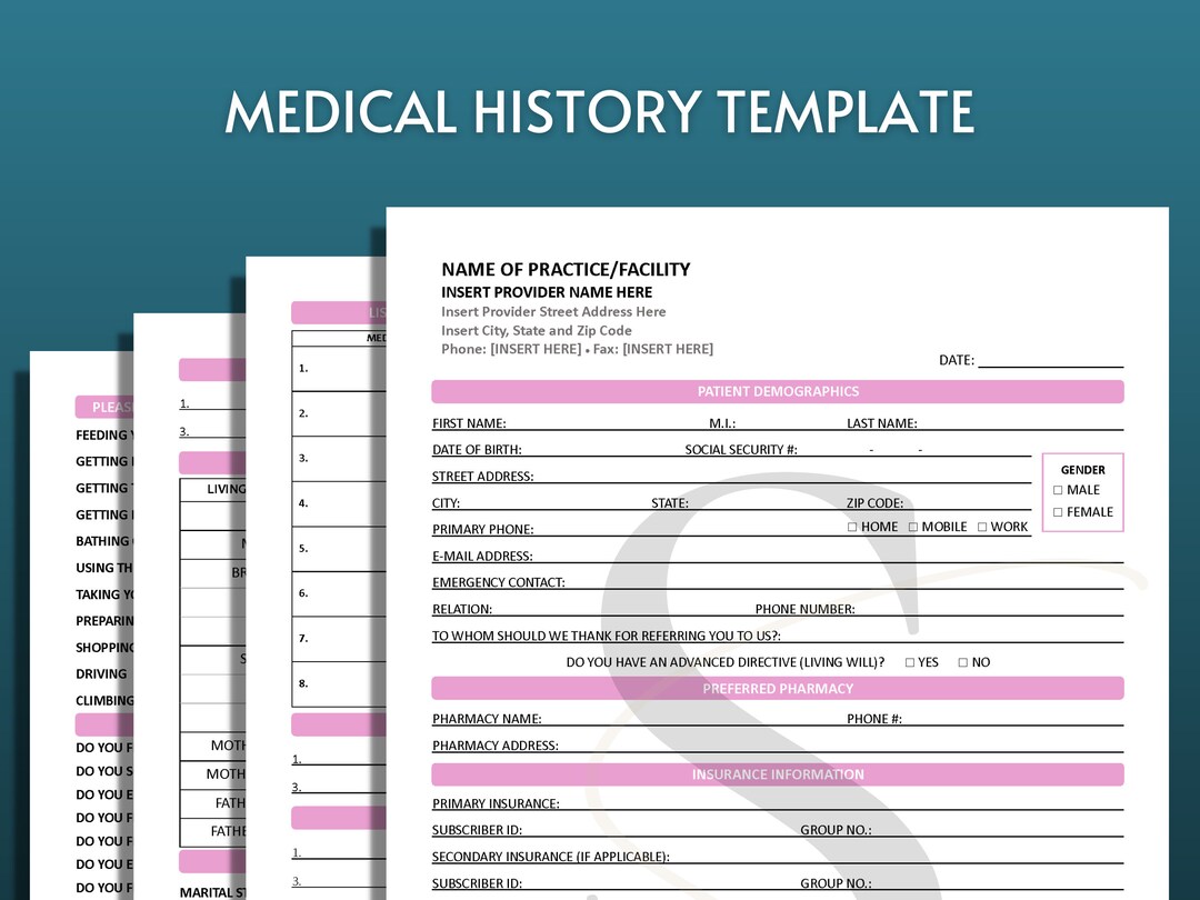 Printable Medical History Form Digital Download Patient Information ...