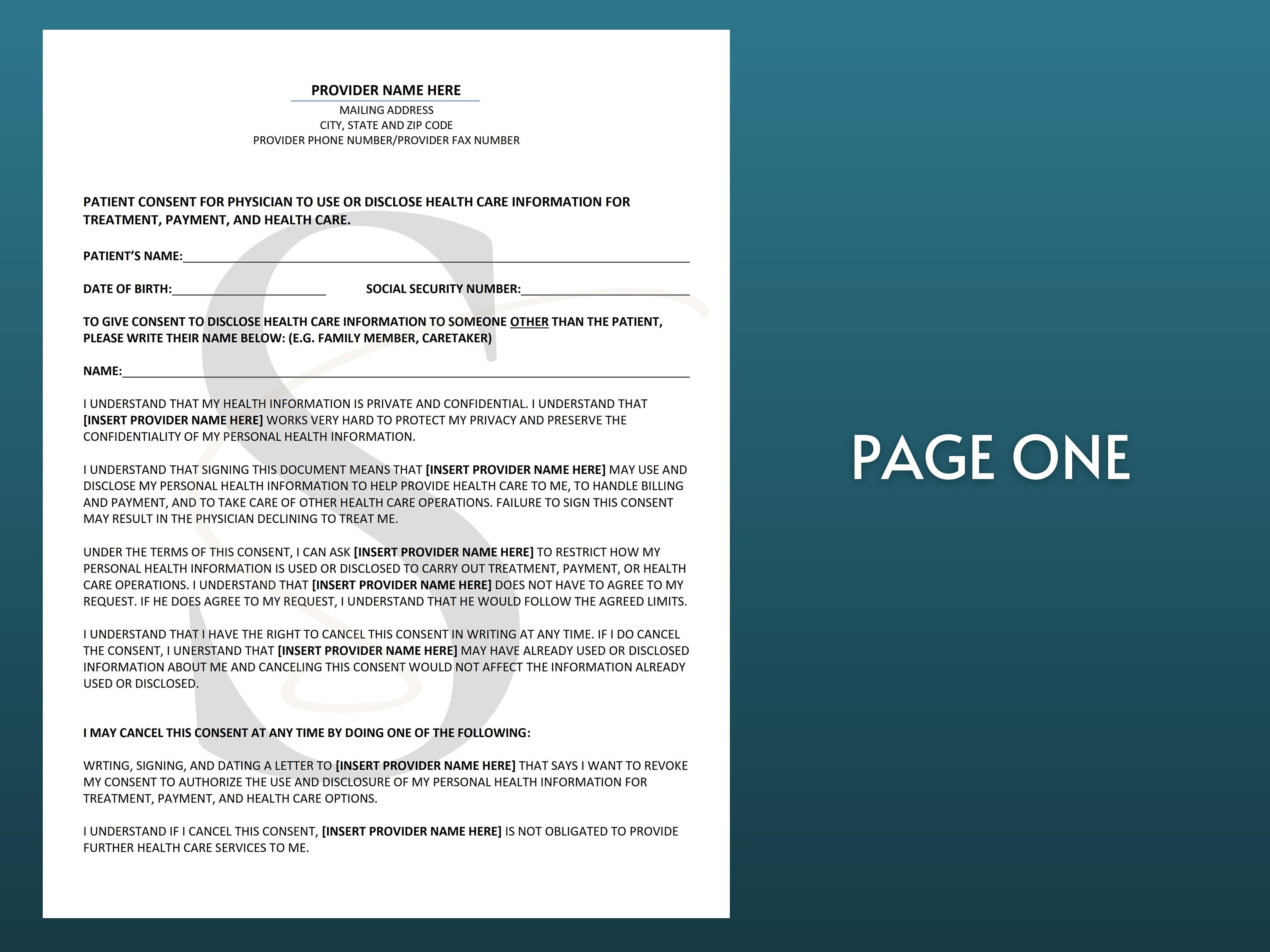 Printable HIPAA Consent Form Template Digital Download - Etsy Canada