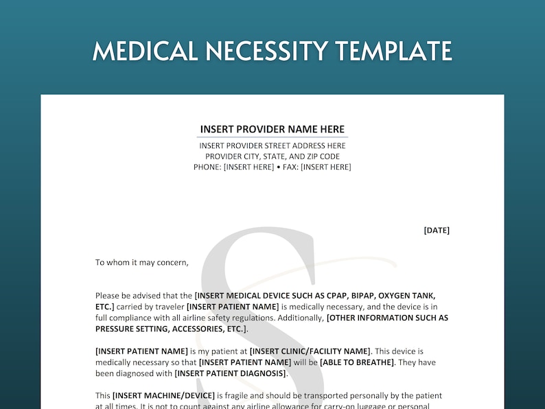 Printable Letter of Medical Necessity Template Medical Office - Etsy ...