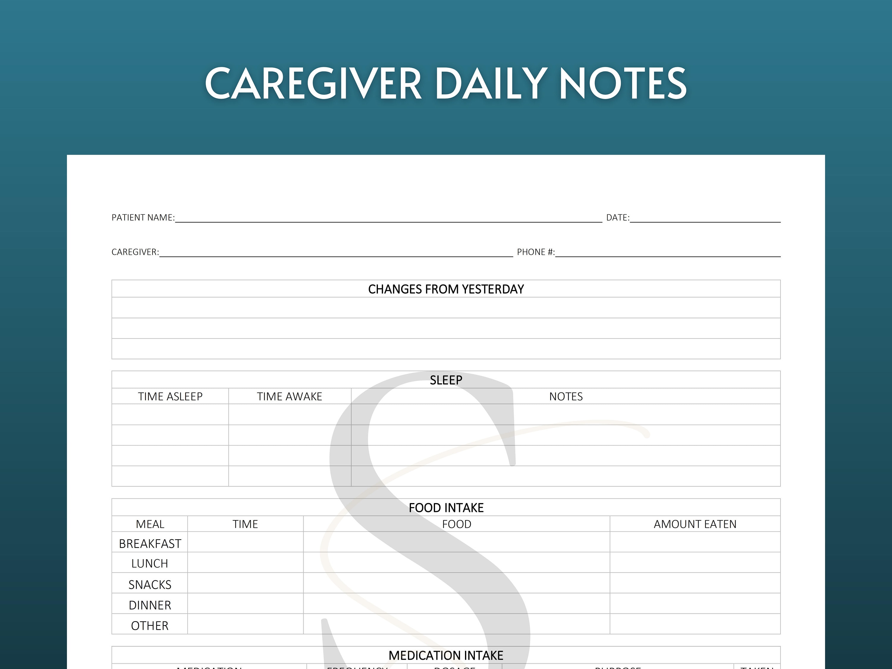 Printable Caregiver Daily Notes Template Digital Download Home Etsy