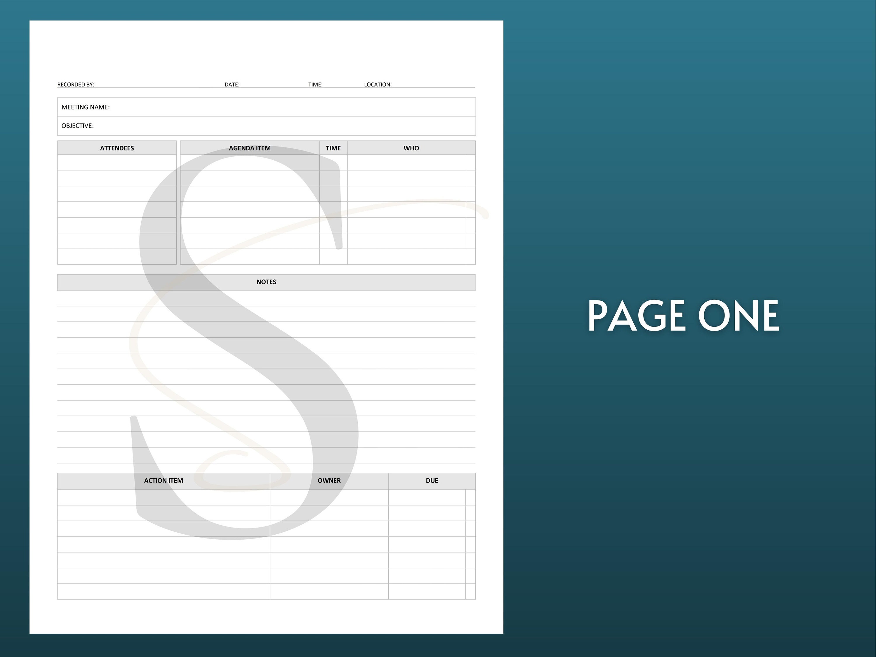 Printable Meeting Notes Digital Download Meeting Minutes PDF DOCX ...