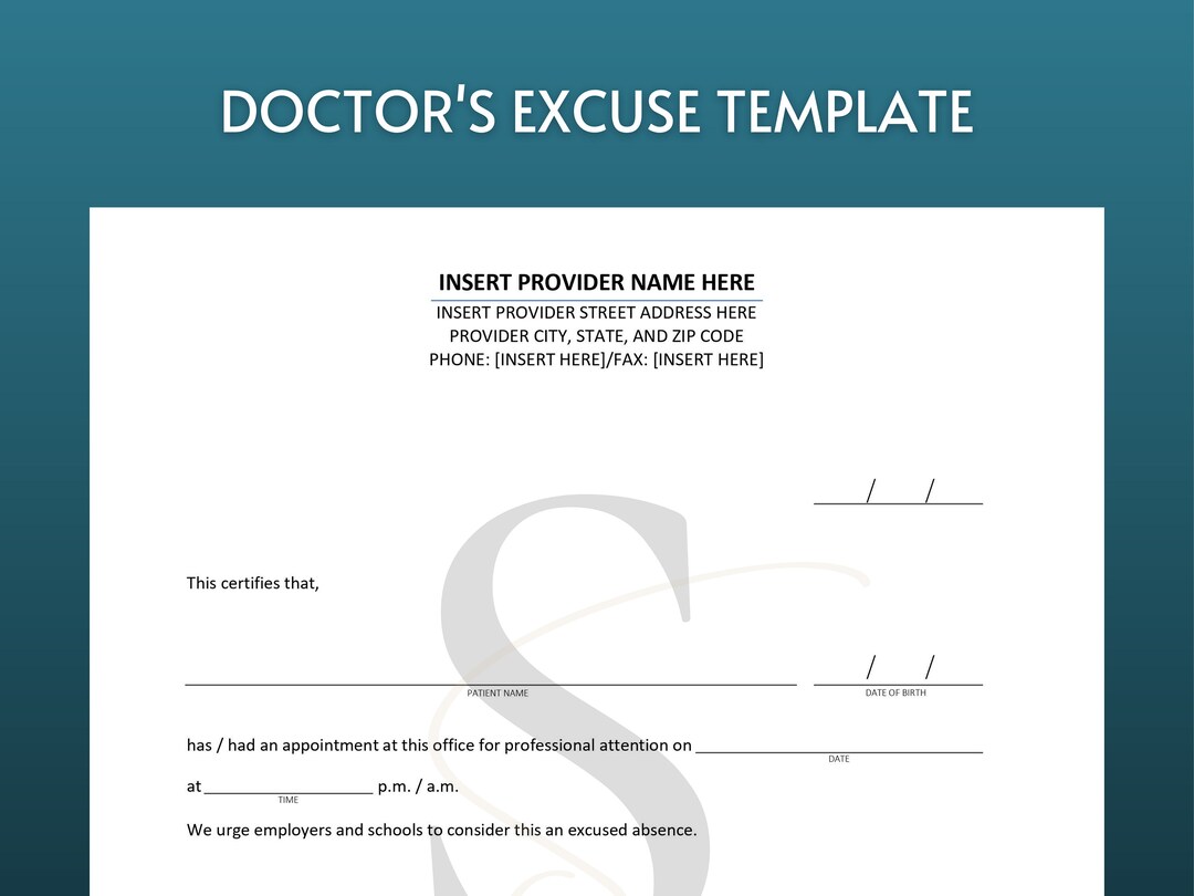 Printable Doctor Excuse Digital Download Doctor Note Doctor Excuse ...
