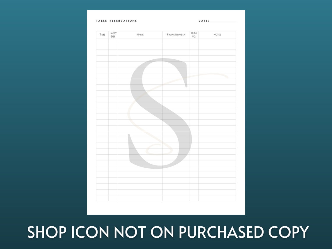 Printable Table Reservation List Digital Download Restaurant Seating ...