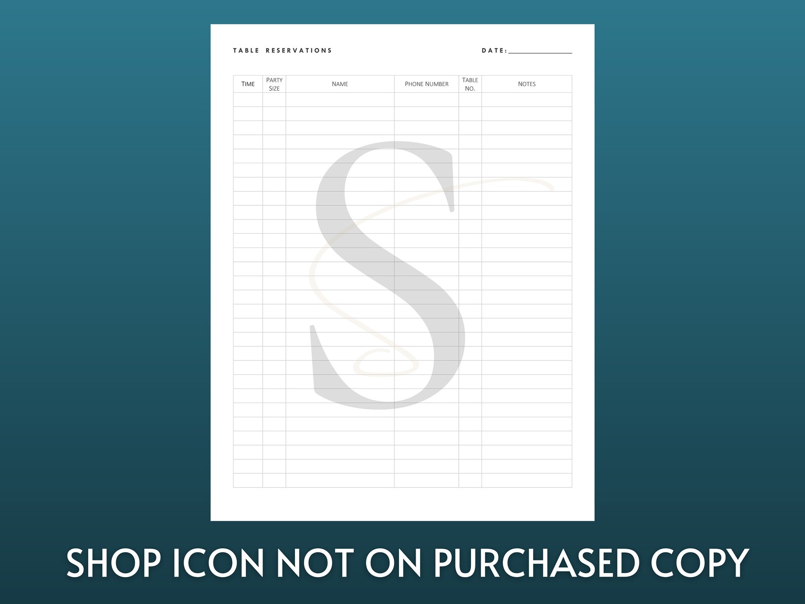 Printable Table Reservation List Digital Download Restaurant Seating ...