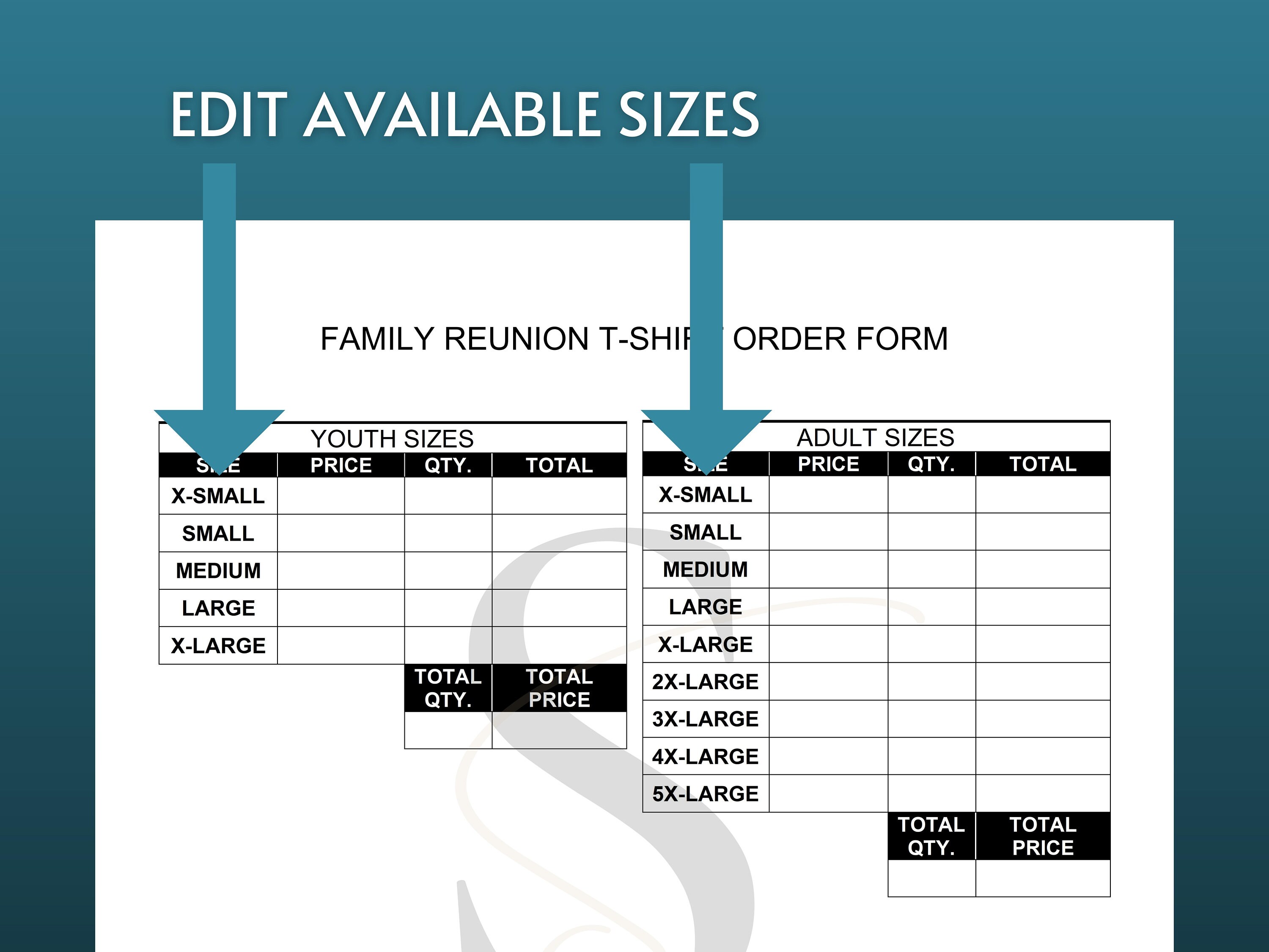 Shirt Order Form Template Excel