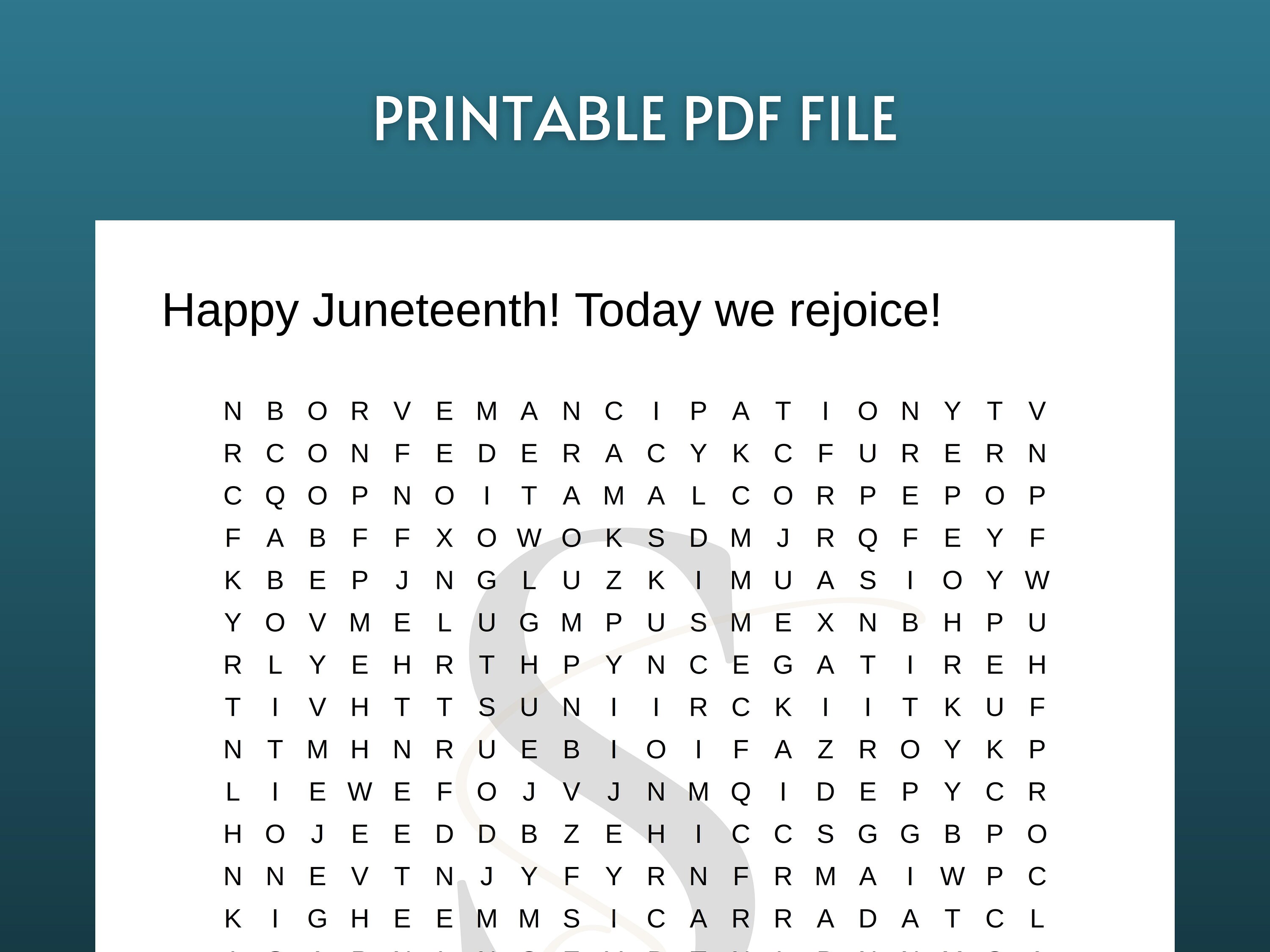 Printable Juneteenth Word Search Digital Download Black History ...