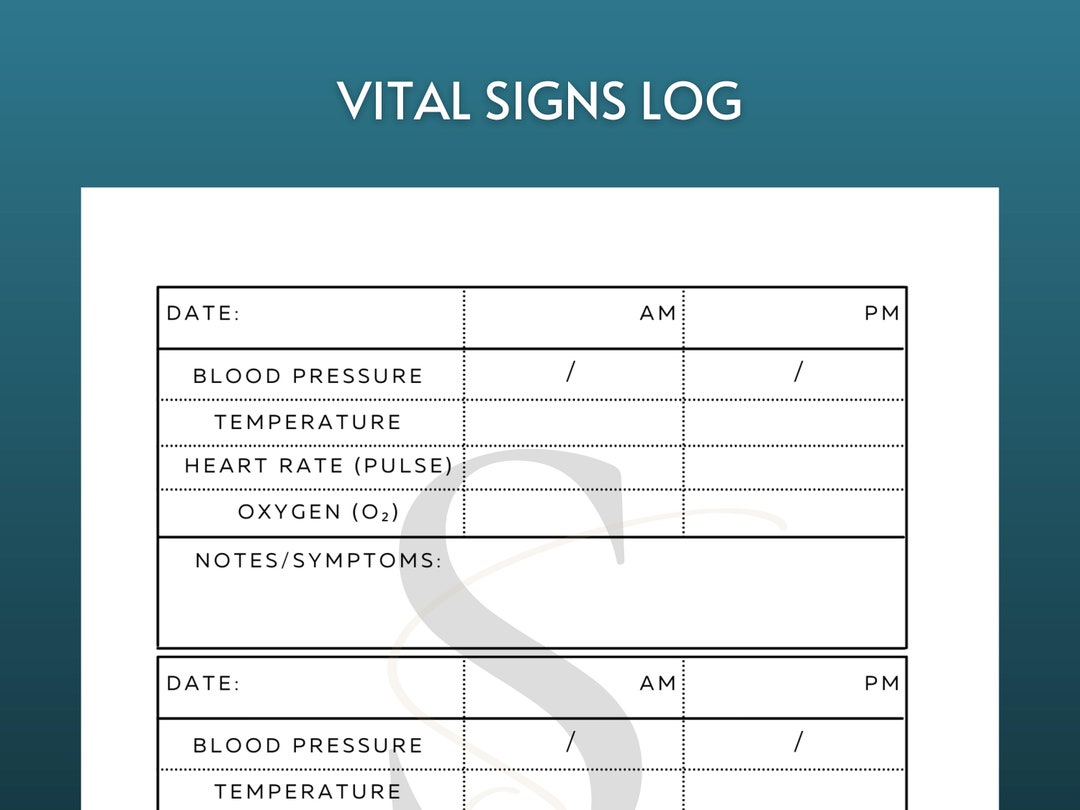 Buy Printable Vital Signs Chart Digital Download Vital Signs Log Sheet ...