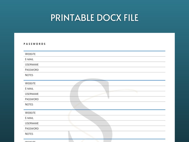 Password Log Digital Download Printable Password Login Tracker Password ...