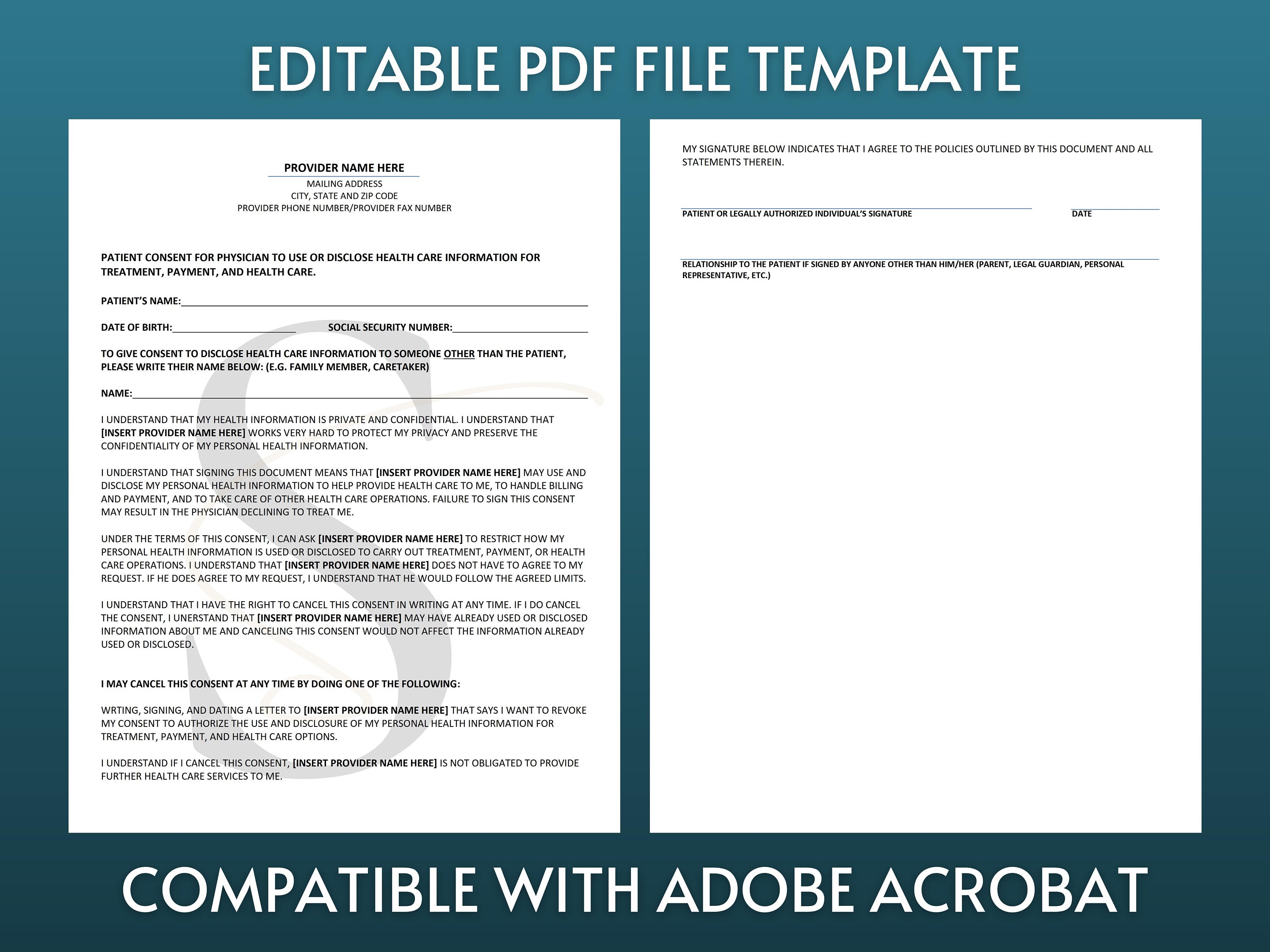 Printable HIPAA Consent Form Template Digital Download - Etsy Canada