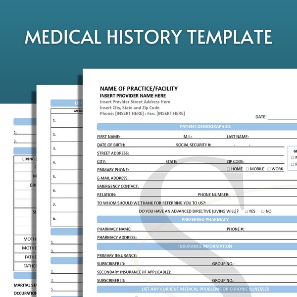 Health History Intake Template - Etsy