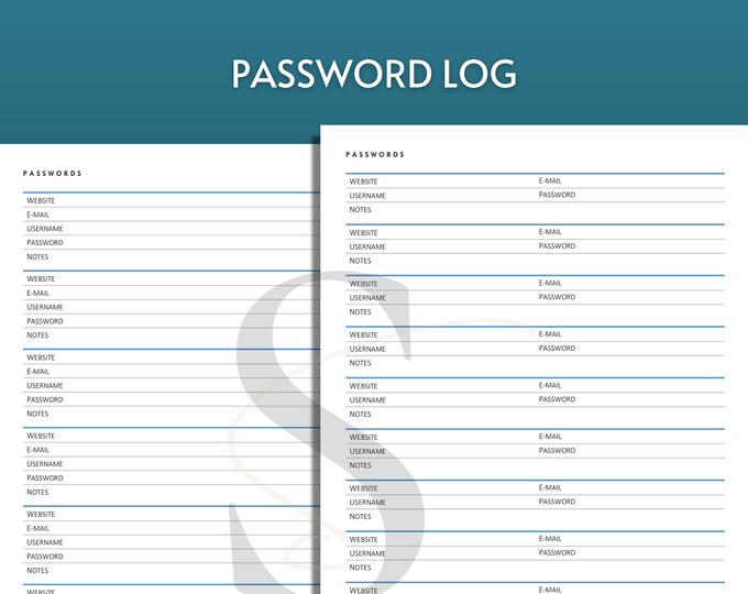 Password Log Digital Download Printable Password Login Tracker Password List Password Page ...