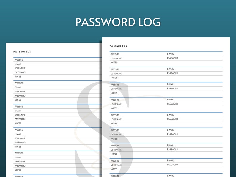 Password Log Digital Download Printable Password Login Tracker Password ...