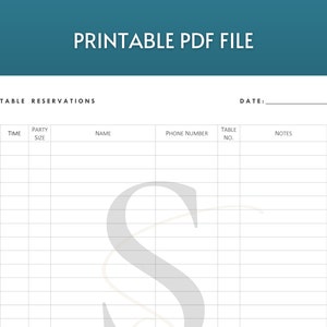 Printable Table Reservation List Digital Download Restaurant Seating ...