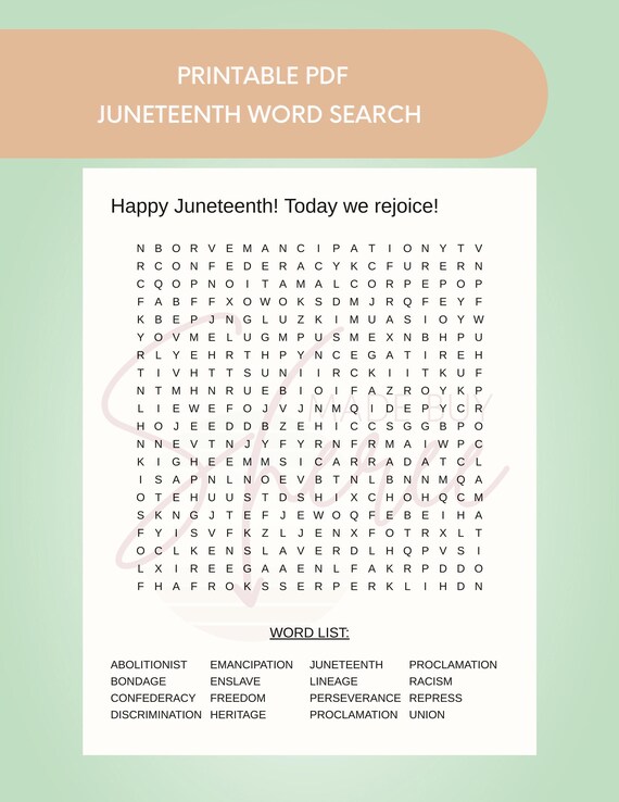 Printable Juneteenth Word Search Digital Download Black | Etsy
