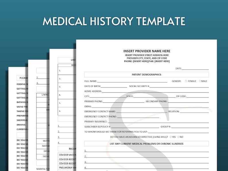 Printable Medical History Template Patient Intake Medical Forms Health ...