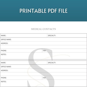 Printable Medical Contacts List Digital Download Emergency Binder ...