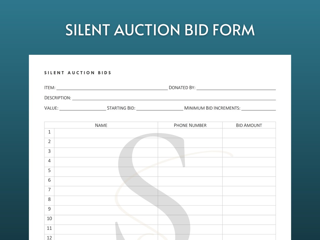 Printable Silent Auction Bid Sheet Digital Download Auction Planning ...