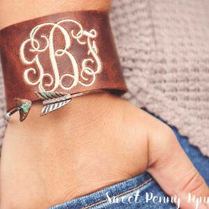 Monogram cuff personalized cuff leather cuff personalized | Etsy