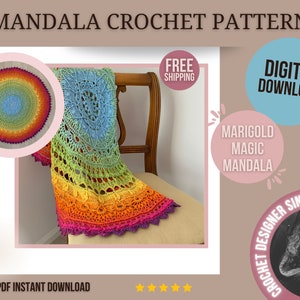 Crochet Mandala Pattern for Blanket, Home Decor, Throw, Table Cover ...