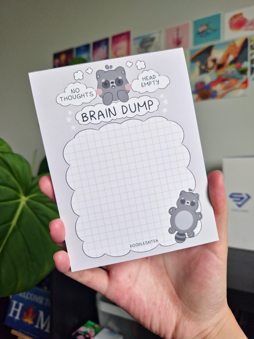 Brain Dump Notepad With Cute Raccoon Drawings Grid Design Notepad for ...