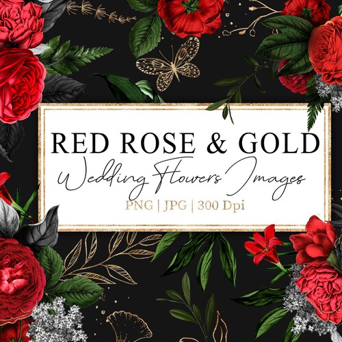 Red and Silver Floral Clip Art Digital Instant Download - Etsy