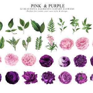 Pink and Purple Floral Bouquets Clipart Digital Instant - Etsy